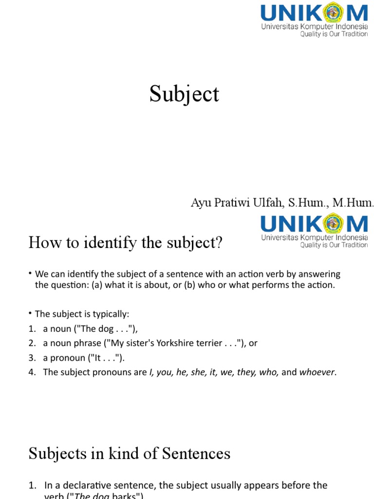 Identifying Sentence Subjects Explained | PDF | Language Arts ...