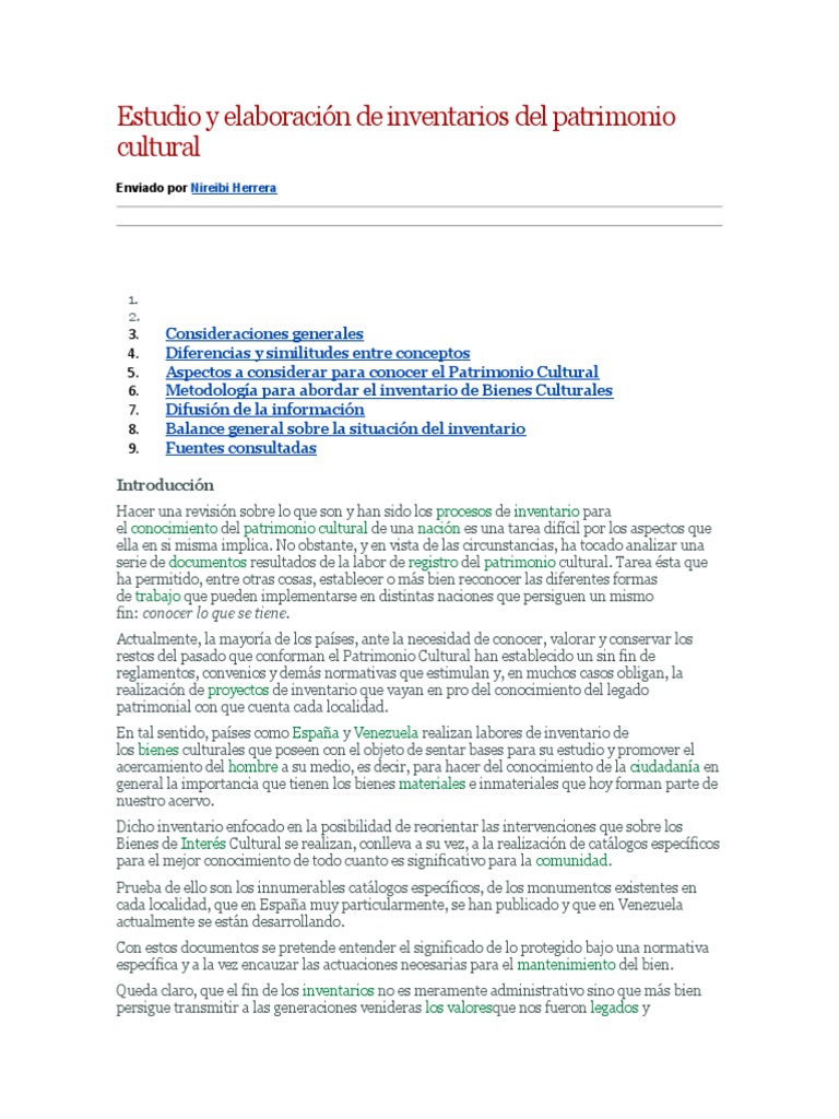 Estudio y Elaboración de Inventarios Del Patrimonio Cultural | PDF | Bienes (Ley) | Patrimonio ...