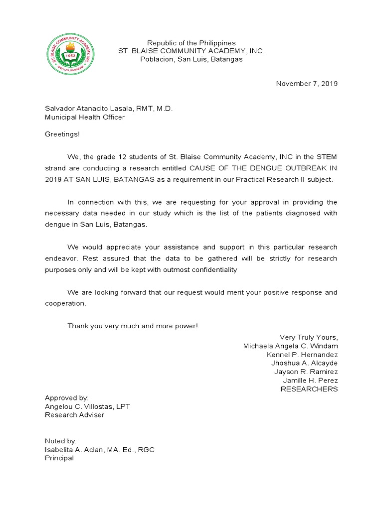 Request Letter (Rural Health Unit) | PDF