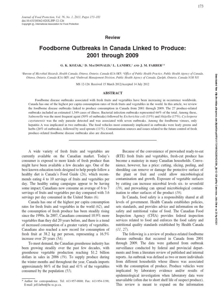 Foodborne Outbreaks in Canada Linked To Produce: 2001 Through 2009 ...