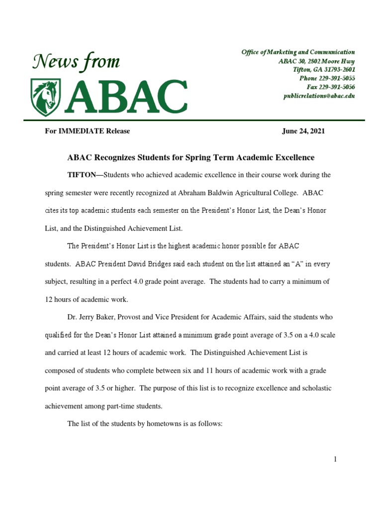 Spring 2021 Academic Achievement | PDF | Academia