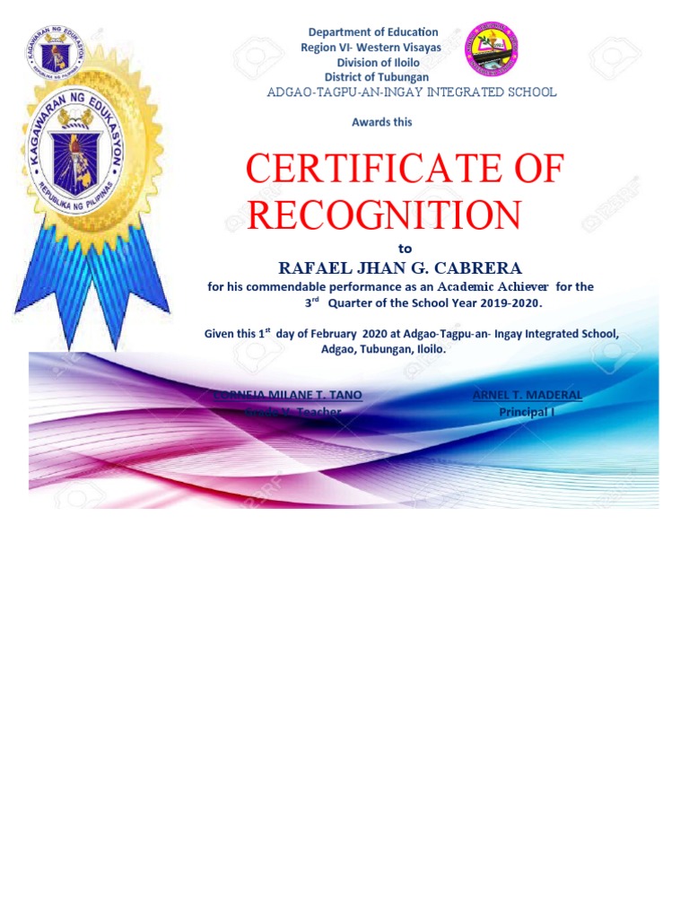 3rd QUARTER Certificate 2019-2020 Rafael | PDF