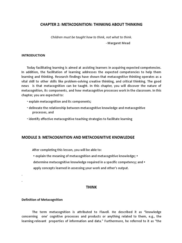 Module 1A - Metacognition & Metacognitive Knowledge | PDF ...