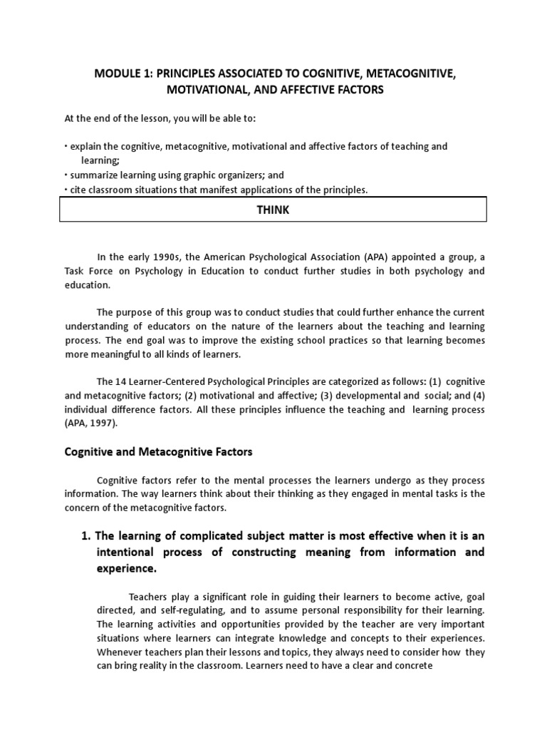 Module 2A - LCPP 1 | PDF | Metacognition | Motivation