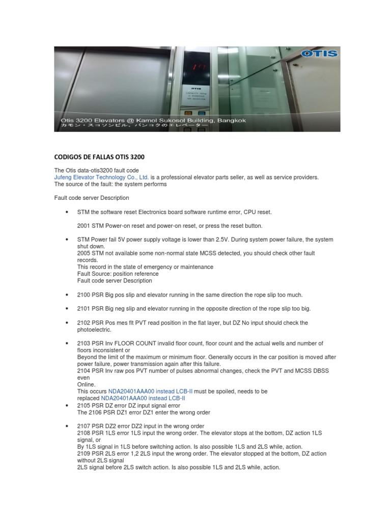 Codigos de Fallas Otis 3200: Jufeng Elevator Technology Co., LTD | PDF | Elevator | Relay