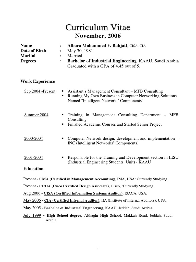 Albara - CV IT Management Consultant CV Networking Design CISA CIA ...