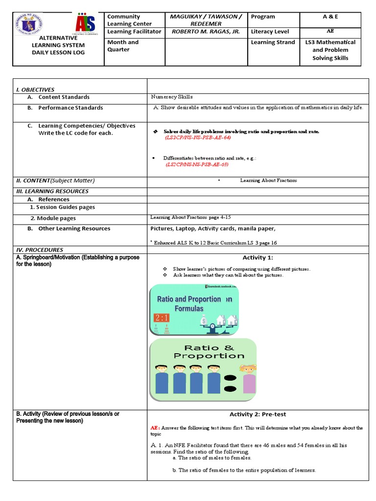 Ratio and Proportion Lesson Plan | PDF | Ratio | Learning