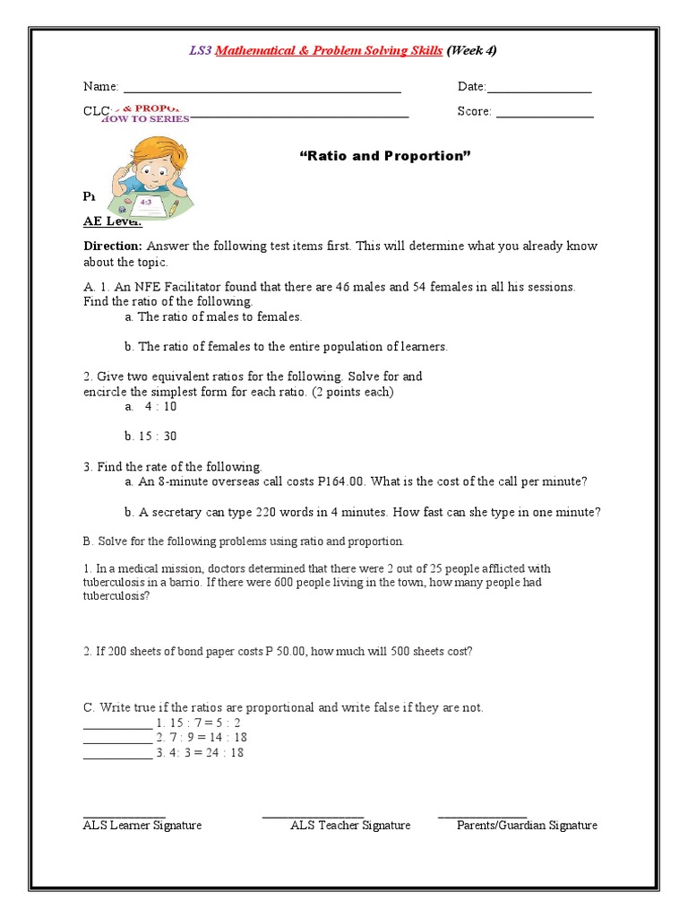 Week4-Worksheets LS3 - Ratio and Proportion | PDF | Ratio | Teaching ...