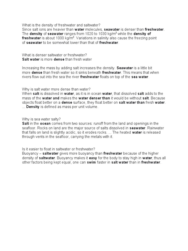 Freshwater vs. Saltwater Density | PDF