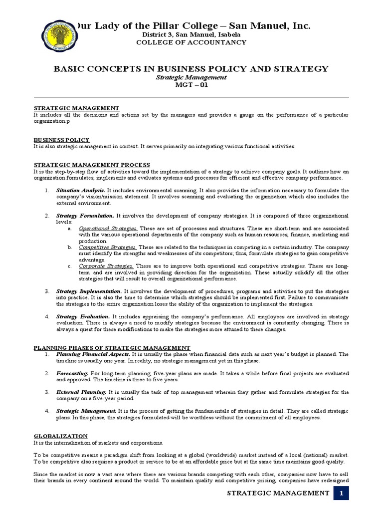 Strategic Management - Module 1 - Basic Concepts in Business Policy and ...