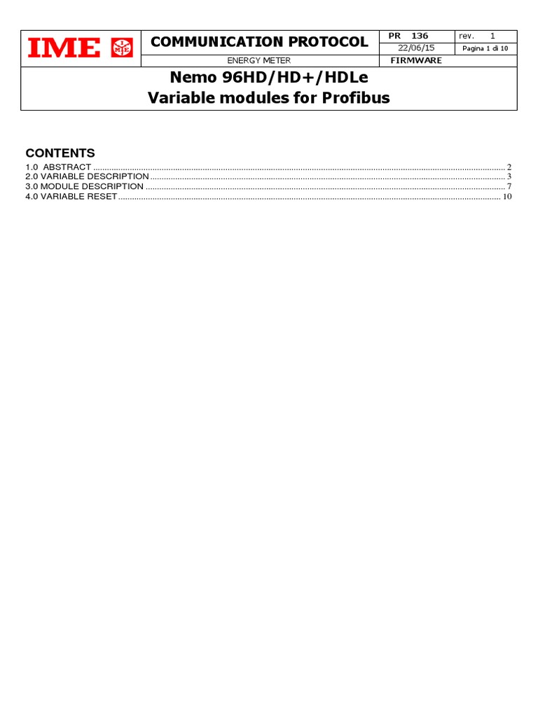 Nemo 96Hd/Hd+/Hdle Variable Modules For Profibus: Communication ...