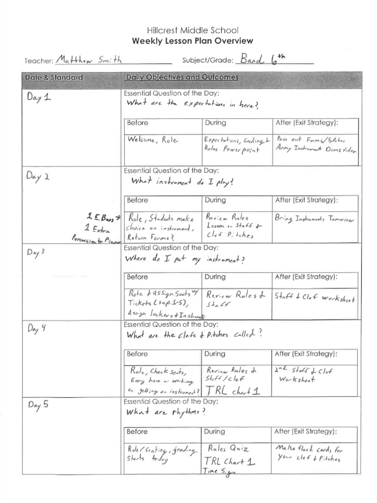 6th Grade Band Lesson Plans | PDF