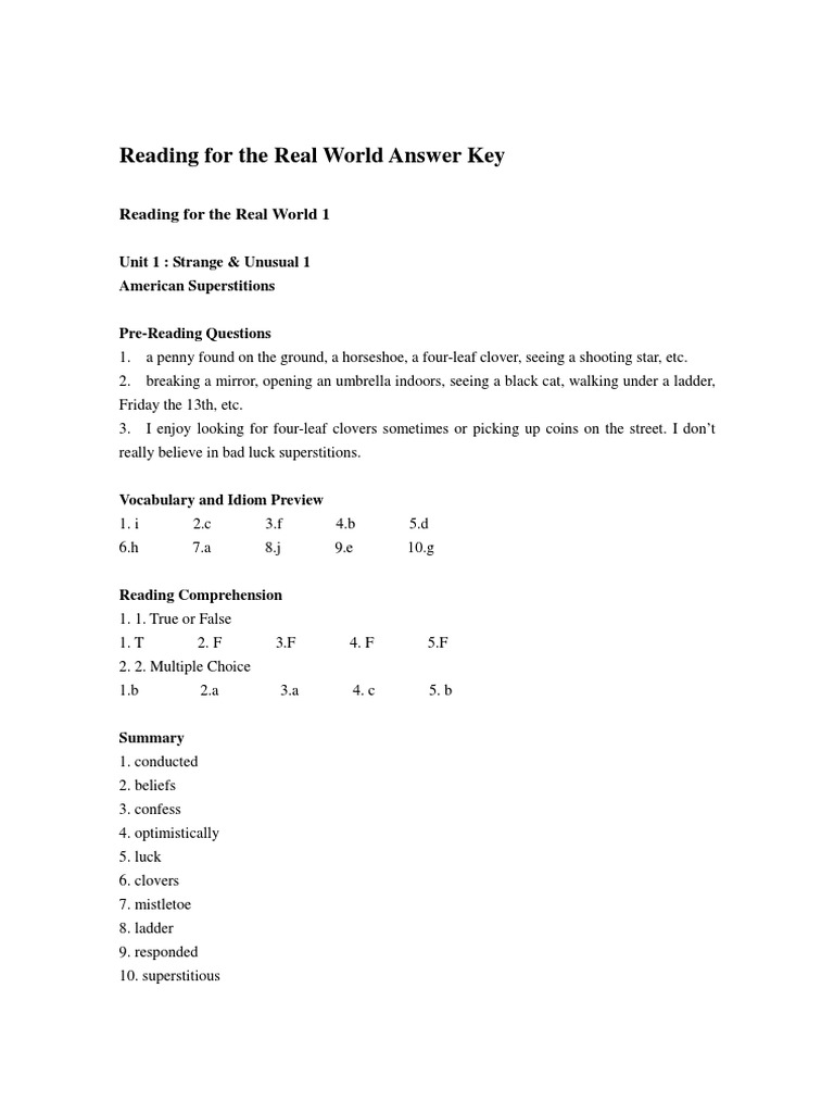 Reading For The Real World 1 Key | PDF | Greenhouse Gas | Luck