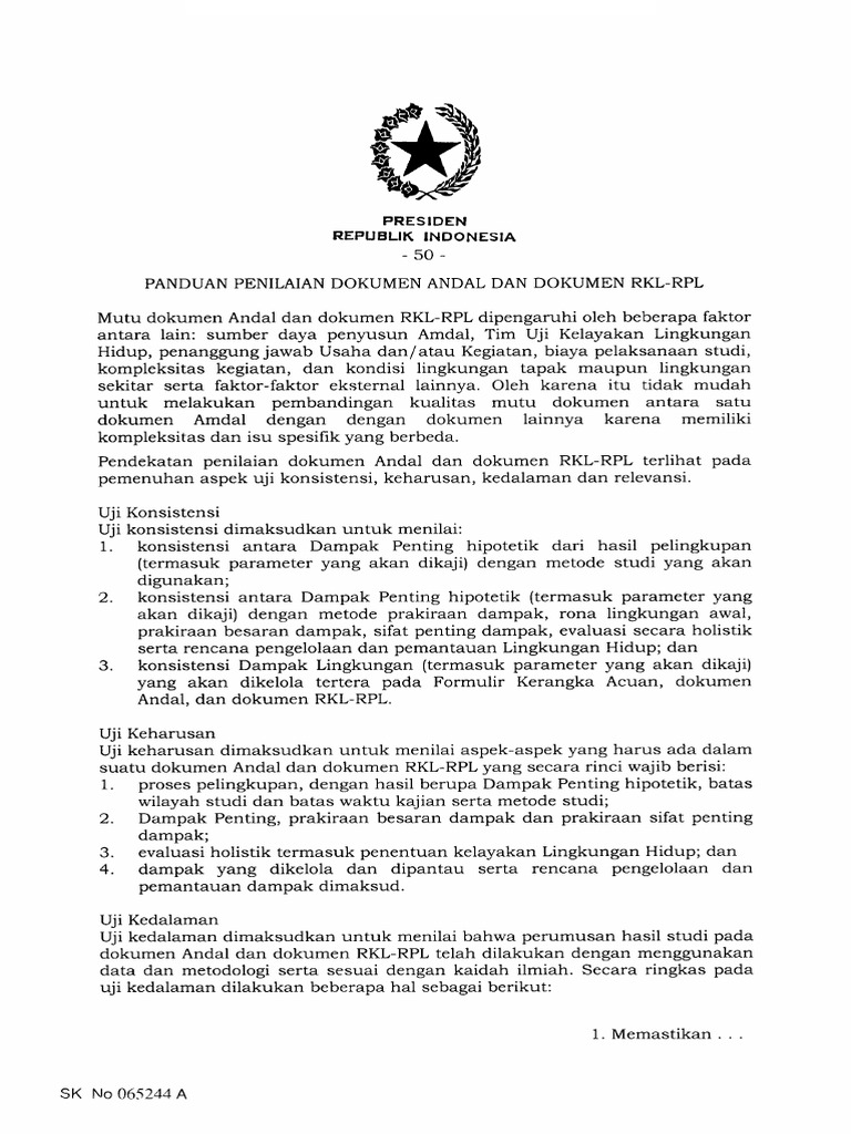 Panduan Penilaian Dokumen Andal Dan Dokumen RKL-RPL | PDF