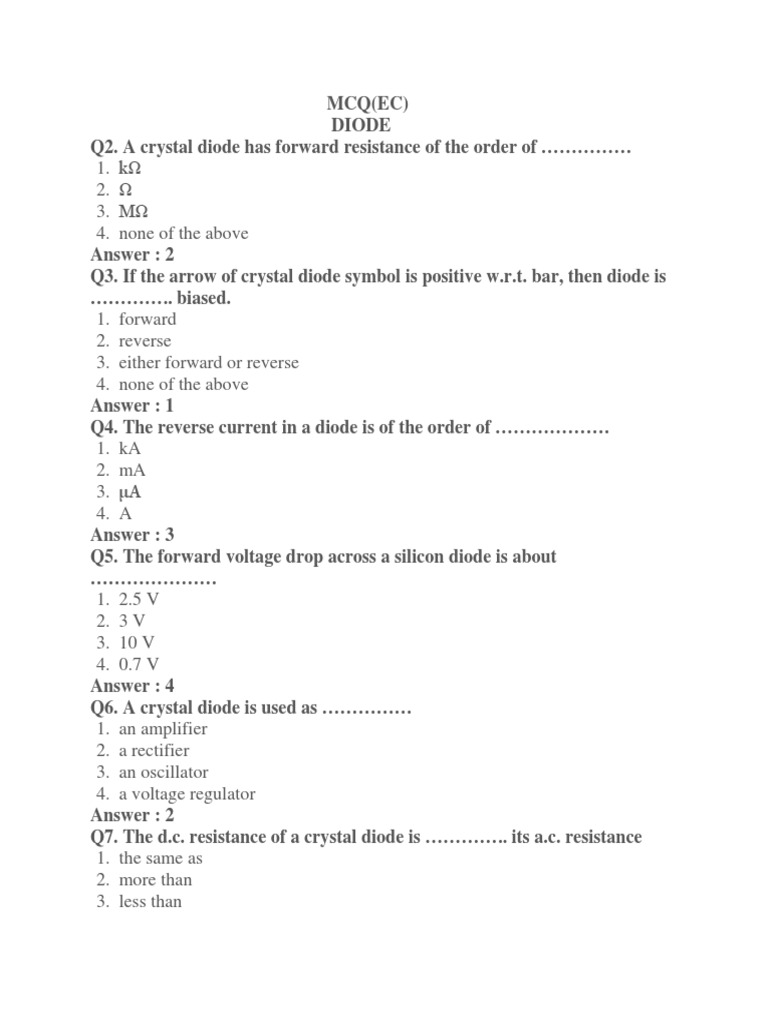MCQ Electronic Engineering | PDF | Bipolar Junction Transistor | Rectifier
