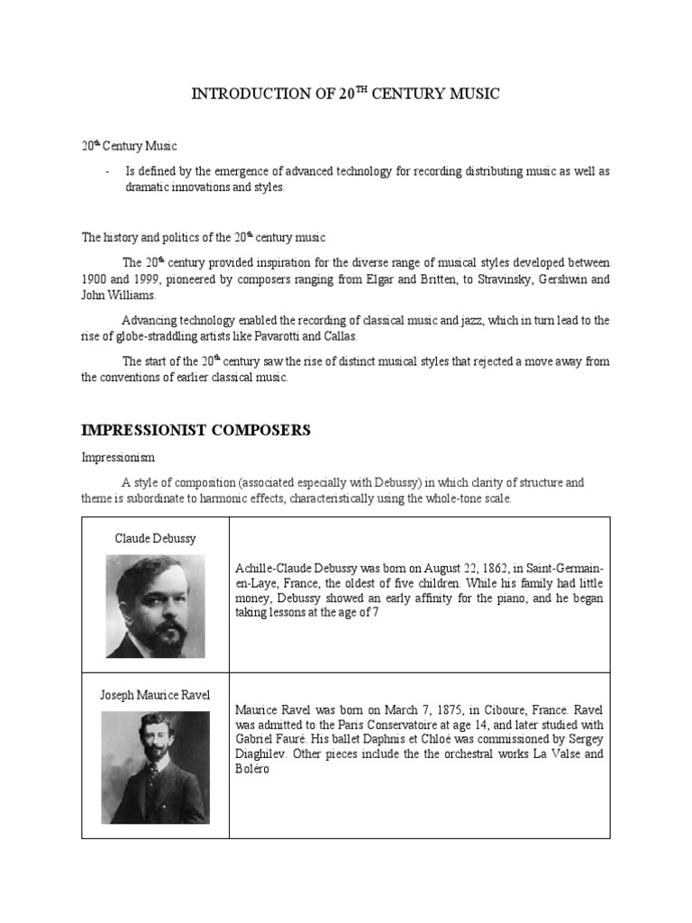 Overview of 20th Century Music | PDF | Performing Arts | Classical Music