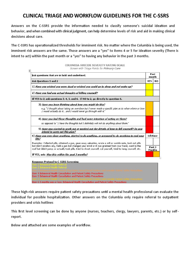 C-SSRS Triage & Workflow Guide | PDF | Mental Health | Patient