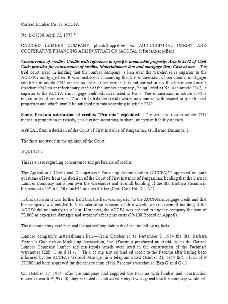 Carried Lumber Co. vs. ACCFA | PDF | Foreclosure | Mortgage Law