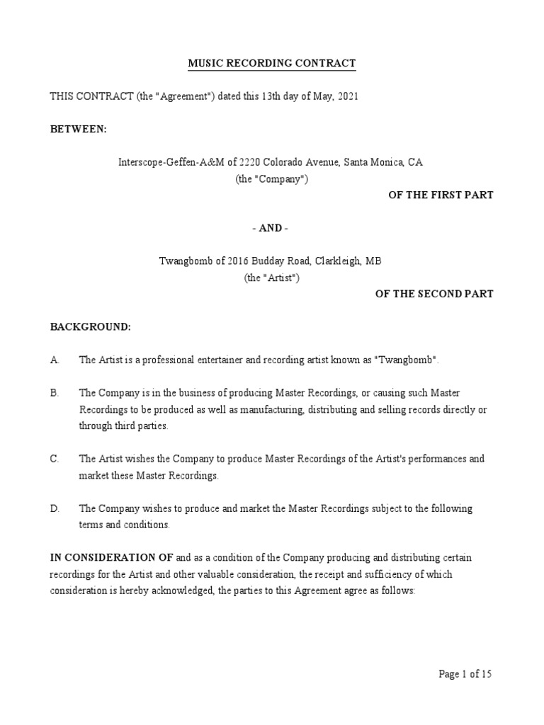 Music Recording Contract | PDF | Royalty Payment | Arbitration