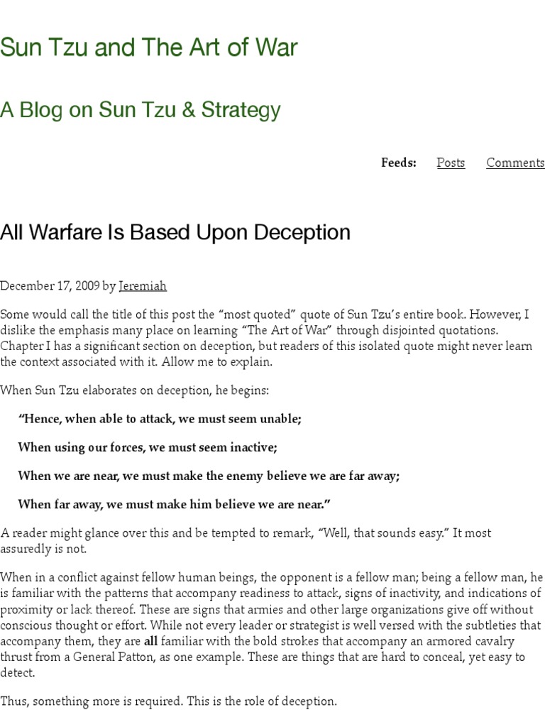 All Warfare Is Based Upon Deception - Sun Tzu and The Art of War | PDF ...