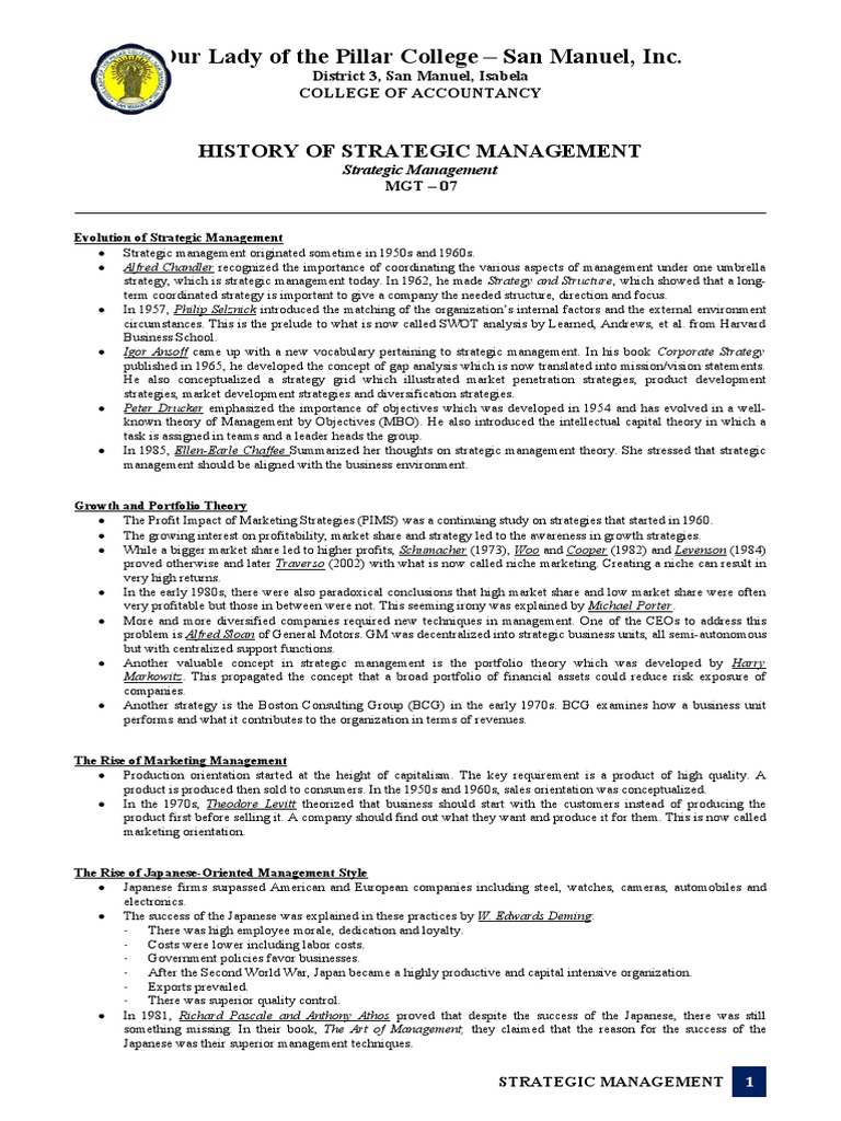 Strategic Management - Module 7 - History of Strategic Management | PDF ...