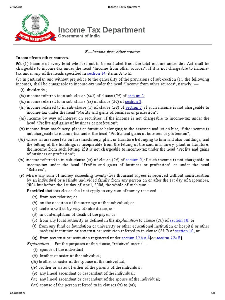 Section 56 - IFOS - Income Tax Act | PDF | Trust Law | Valuation (Finance)