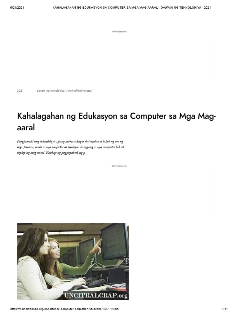 Kahalagahan NG Edukasyon Sa Computer Sa Mga Mag-Aaral - Gawain NG ...