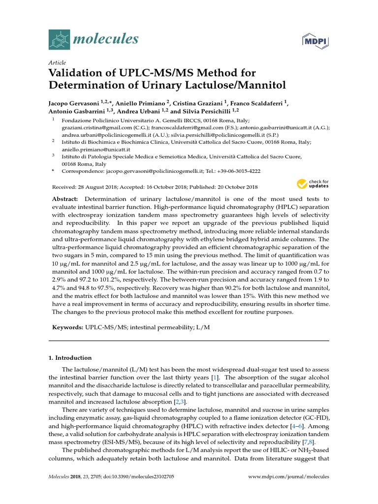 Molecules: Validation of UPLC-MS/MS Method For Determination of Urinary ...