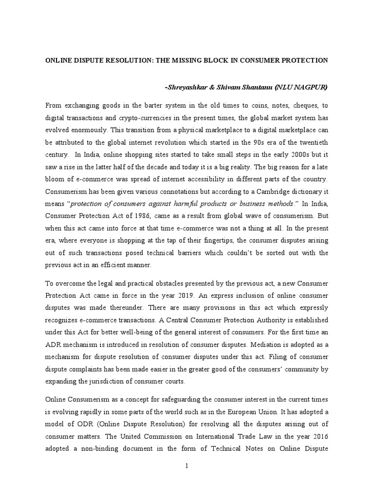 Online Dispute Resolution: The Missing Block in Consumer Protection ...