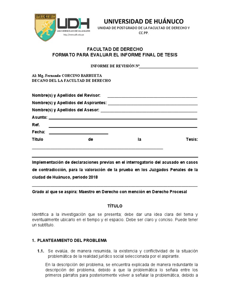 Formato para Revision de Tesis - Revisor | PDF | Hipótesis | Metodología