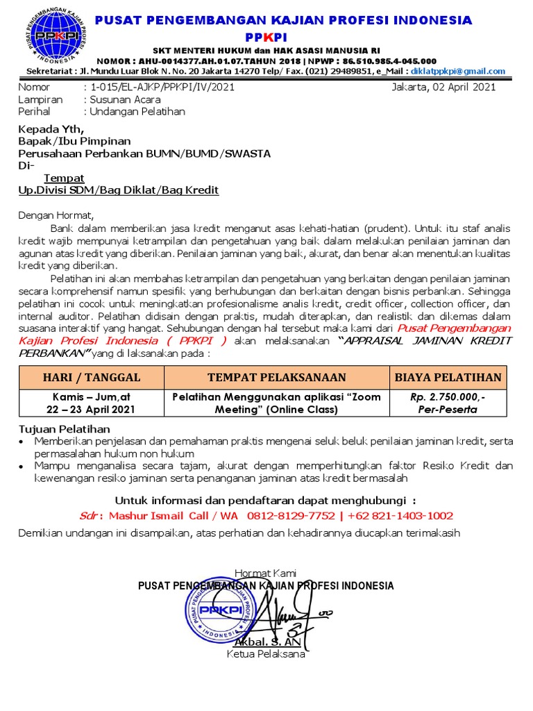 PPKPI-WEBINAR NASIONAL APPRAISAL JAMINAN KREDIT PERBANKAN (Tgl. 22 - 23 ...