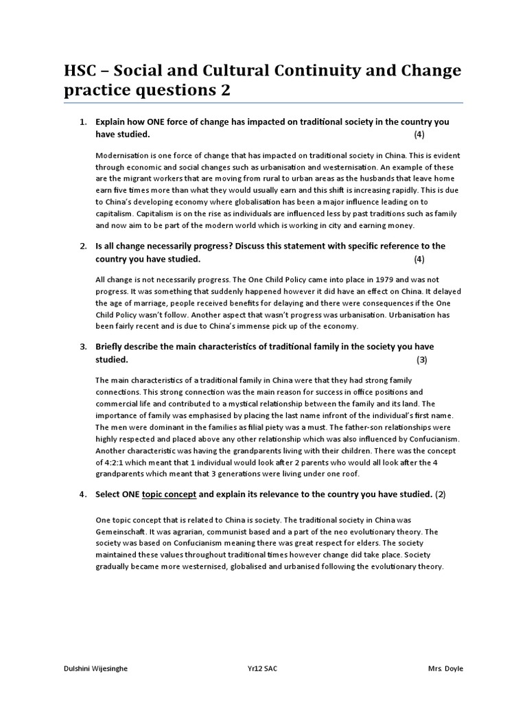 Past SAC HSC Questions | PDF | Cognition | Urbanization