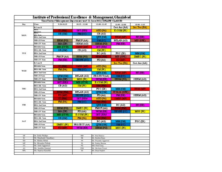 Time Table Management Department | PDF