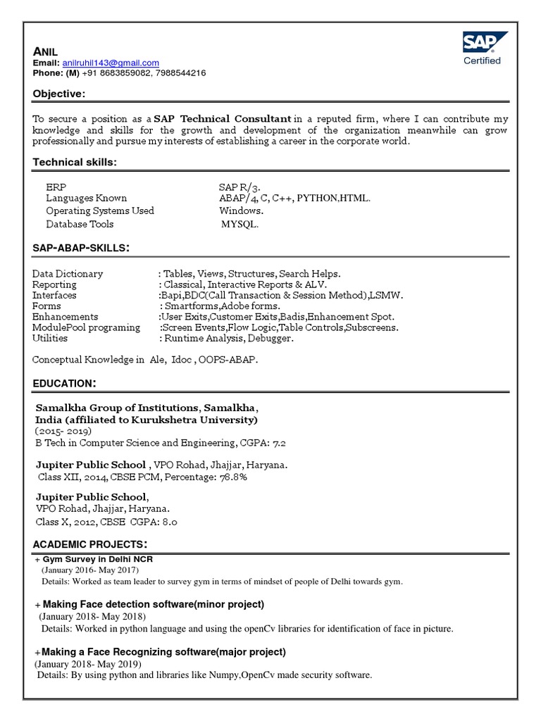 Anil Resume Sap-Abap PDF | PDF | Computer Science | Computing