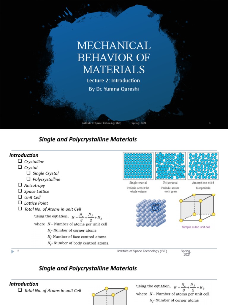 Mechanical Behavior of Materials: Lecture 2: Introduction by Dr. Yumna Qureshi | PDF | Crystal ...