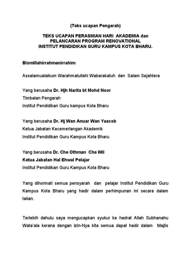 teks ucapan perasmian program - Steven White