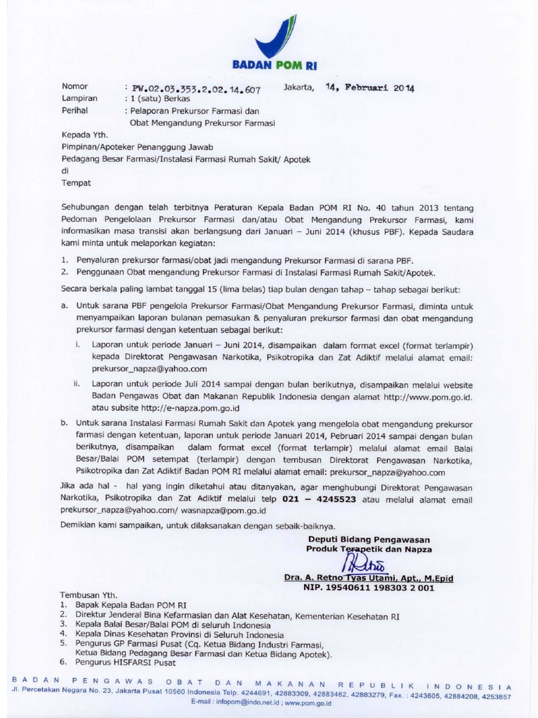 Pelaporan Prekursor Farmasi Dan Obat Mengandung Prekursor Farmasi ...