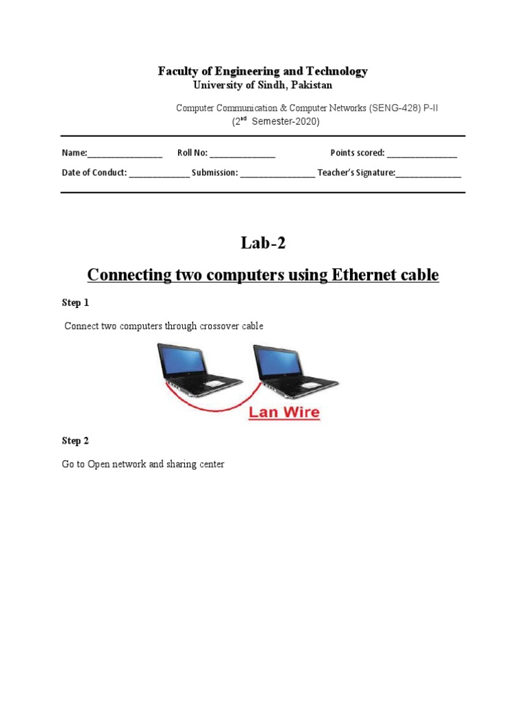 Lab-2 Connecting Two Computers Using Ethernet Cable: Faculty of ...