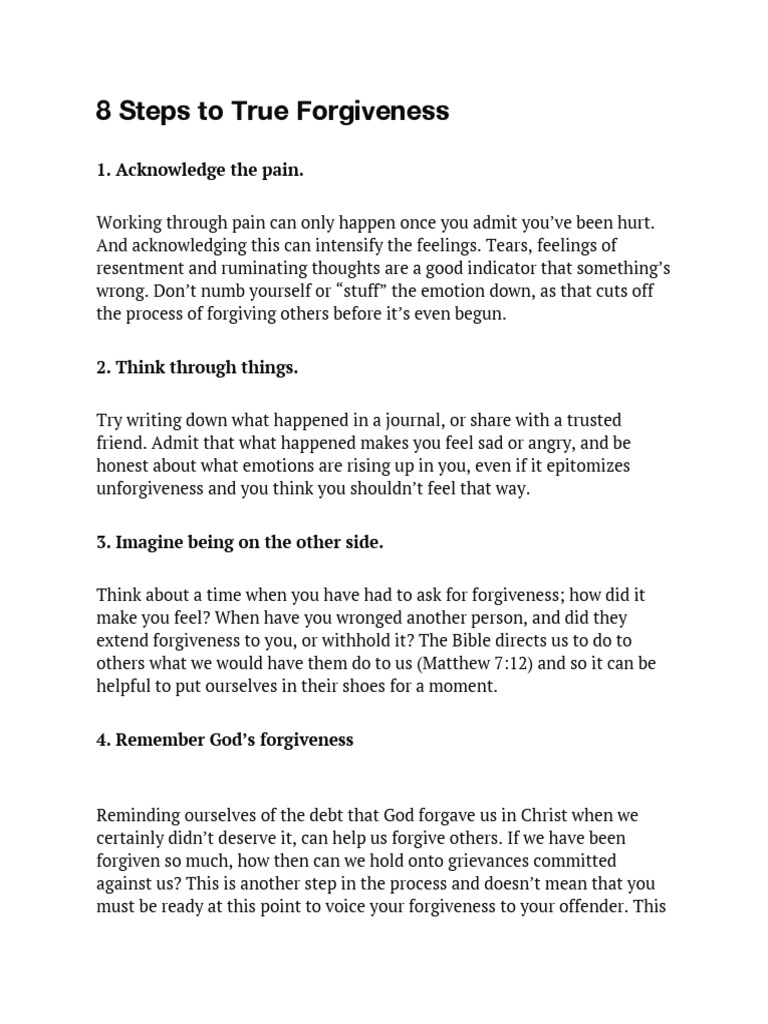 8 Steps To True Forgiveness | PDF | Forgiveness | Religious Belief And ...