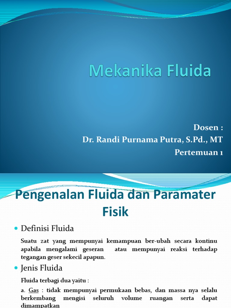 01 PPT Terkait Materi Mekanika Fluida-Pertemuan 1 | PDF