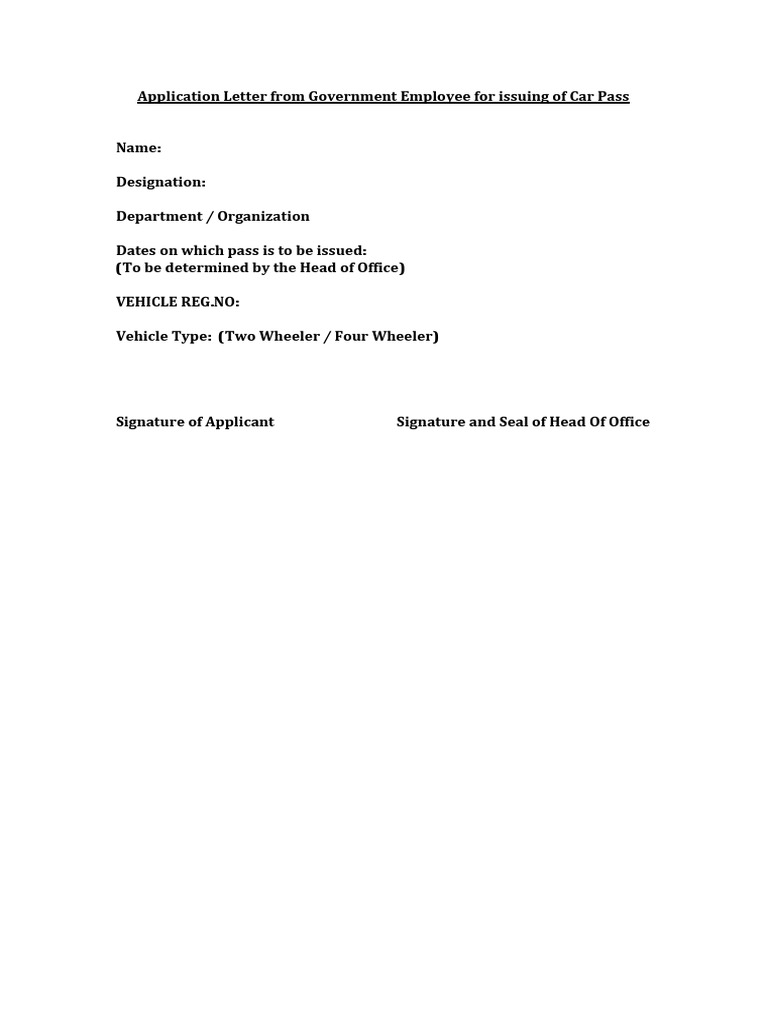 Government Employee Car Pass Application | PDF | Finance & Money ...