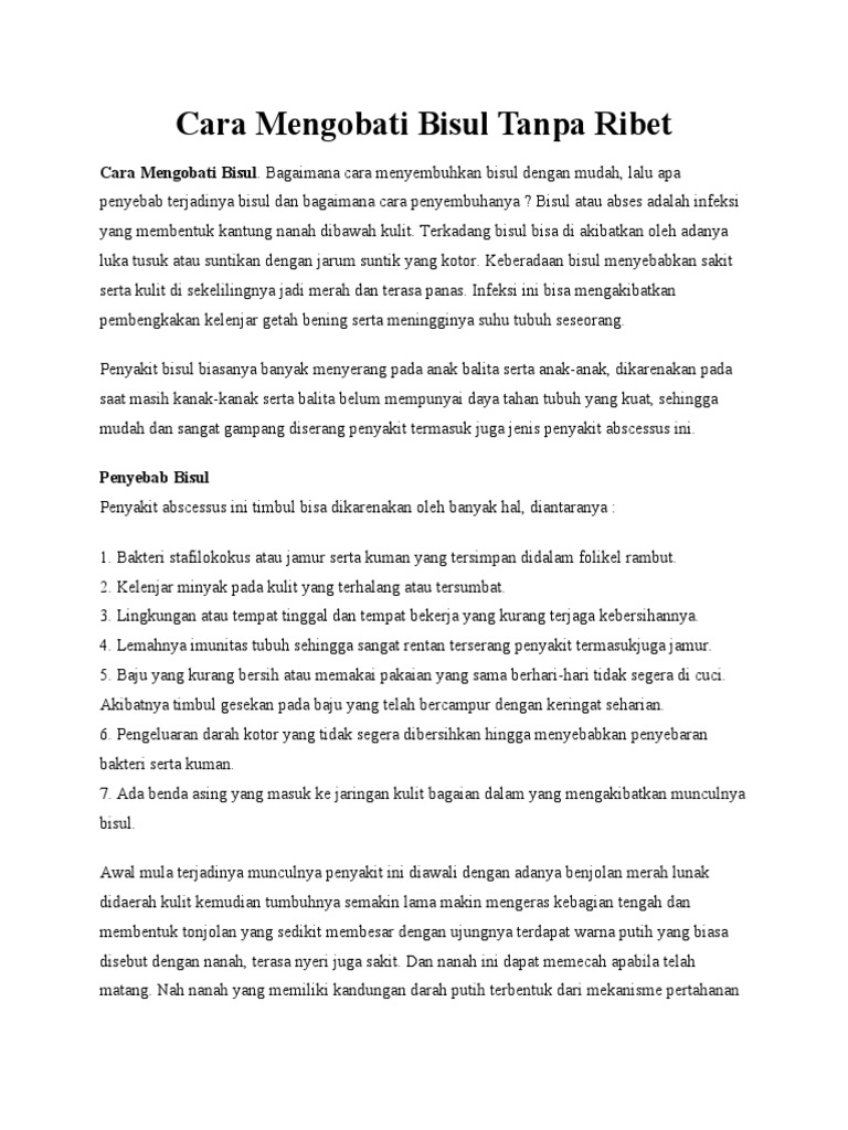 Cara Mengobati Bisul Tanpa Ribet | PDF | Kesehatan Holistik | Gaya Hidup