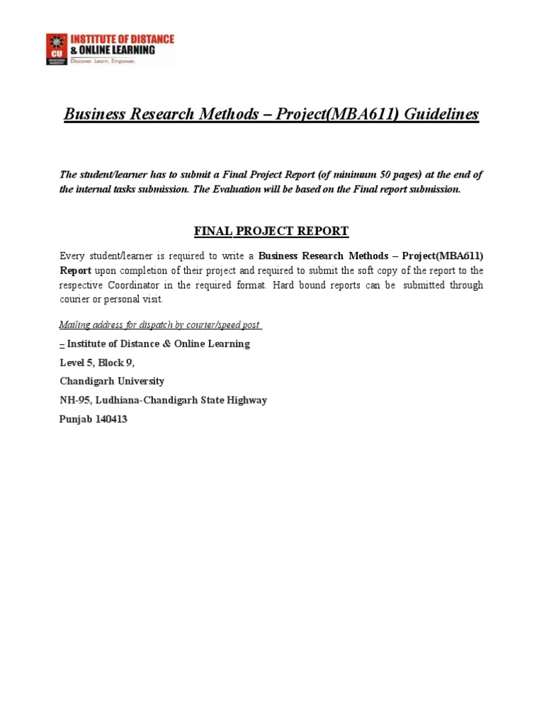 MBA611 - Business Research Methods - Project Guidelines | PDF ...