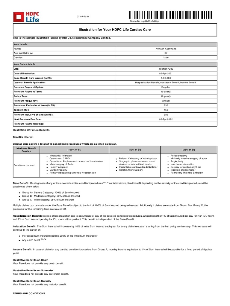Illustration For Your HDFC Life Cardiac Care | PDF | Life Insurance | Heart