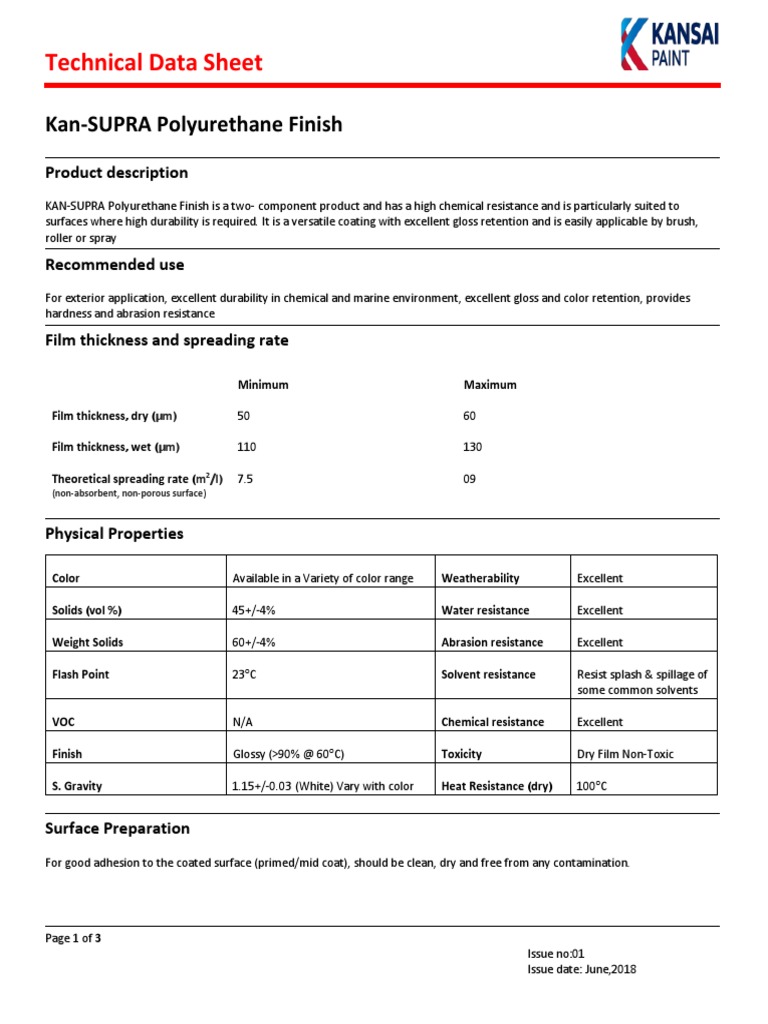 Technical Data Sheet: Kan-SUPRA Polyurethane Finish | PDF | Paint ...