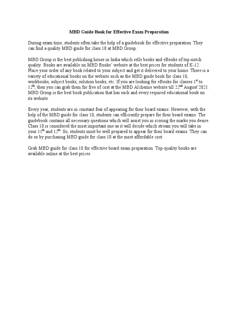 MBD Class 10 Guide for Exam Success | PDF | Career & Growth