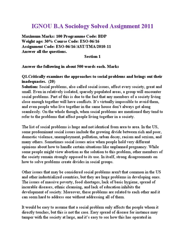 IGNOU Sociology Assignment 2011 | PDF | Water Resources | Environmental ...