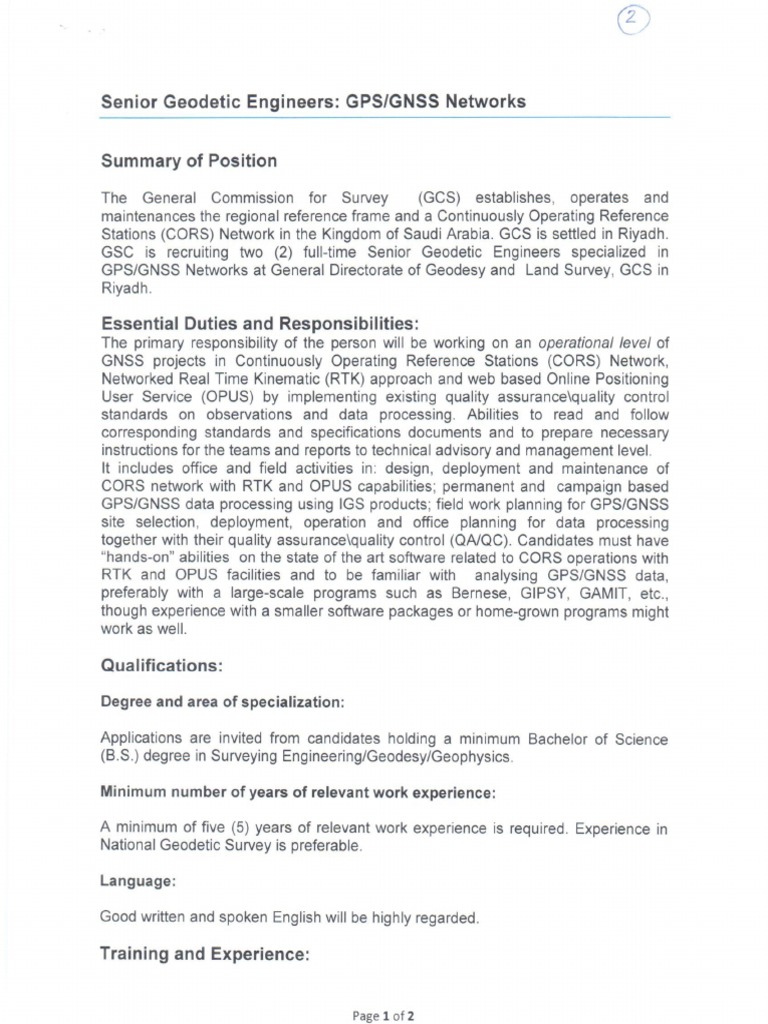 Senior Geodetic Engineer - Gps or Gnss Network | PDF