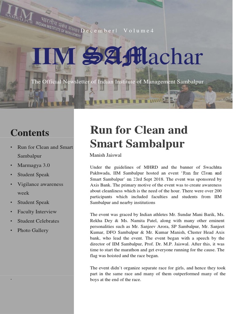 IIM Sambalpur Newsletter Highlights Cleanliness Drive and Business ...