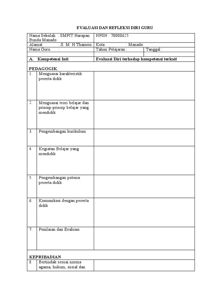 Evaluasi Dan Refleksi Diri Guru | PDF